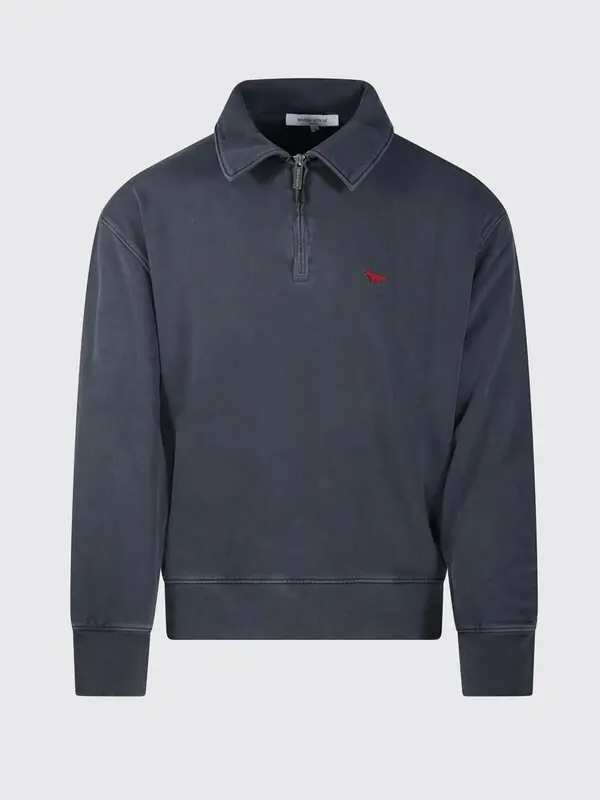 Maison Kitsuné Half-zip Organic Cotton Sweatshirt With Embroidered Logo