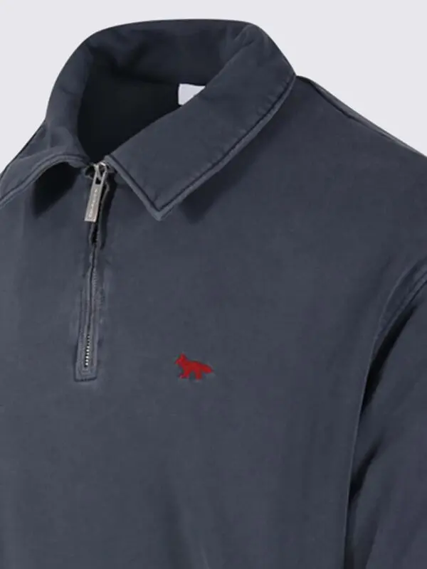 Maison Kitsuné Half-zip Organic Cotton Sweatshirt With Embroidered Logo