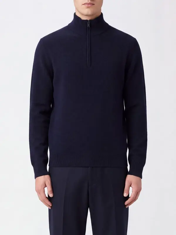 ROBERTO COLLINA Wool-blend Half-zip Turtleneck Sweater - Blue