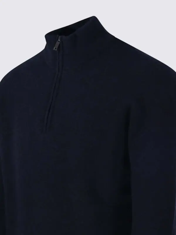 ROBERTO COLLINA Wool-blend Half-zip Turtleneck Sweater - Blue