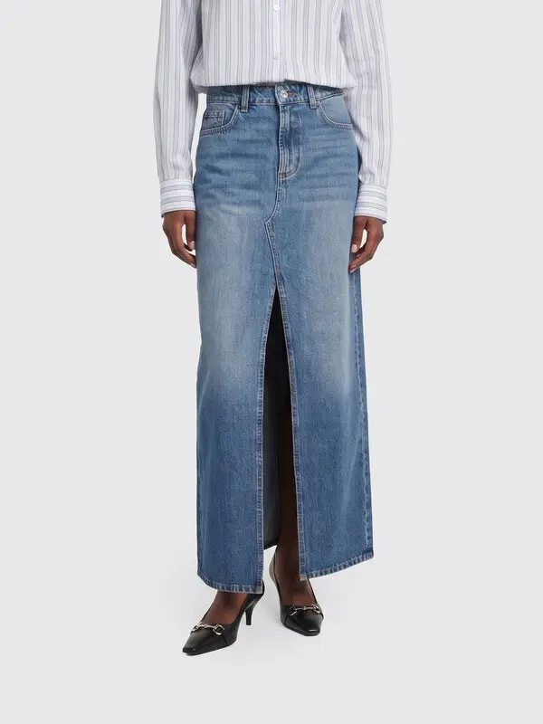 7 For All Mankind High-waisted Denim Pencil Maxi Skirt With Front Slit