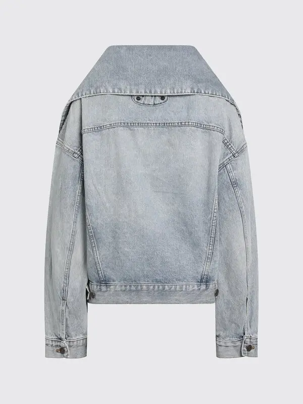 Balenciaga Cropped Bleached Denim Jacket With A Sailor Collar