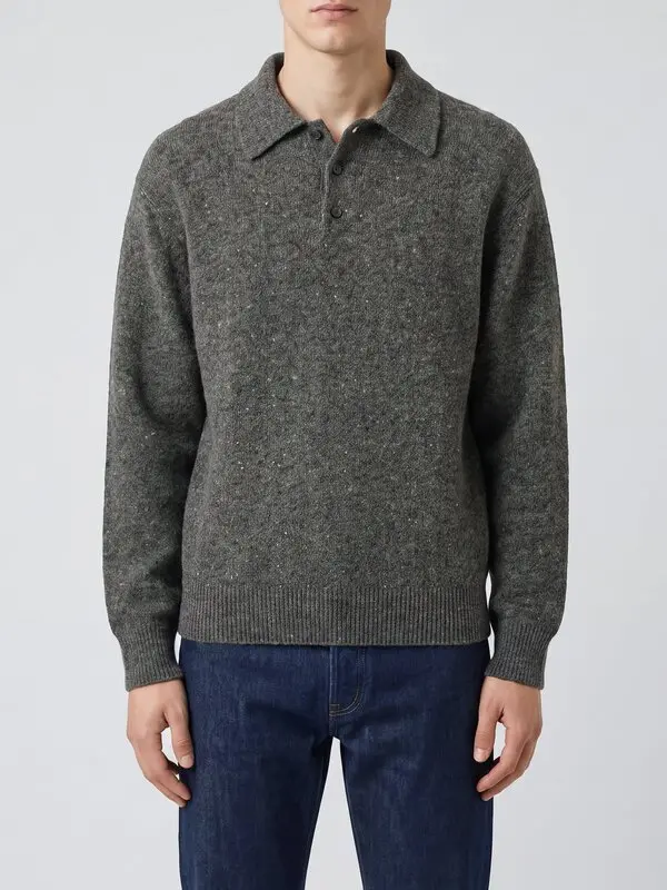 Auralee Long-sleeved Knitted Polo In 100% Cashmere With One-button Placket - Mint