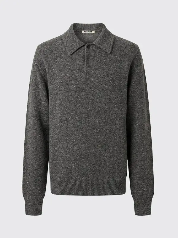 Auralee Long-sleeved Knitted Polo In 100% Cashmere With One-button Placket - Mint