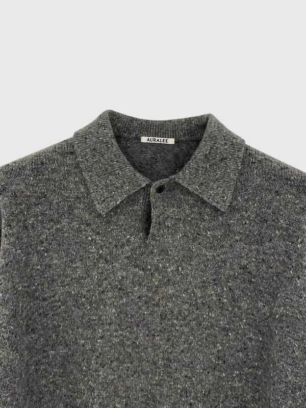 Auralee Long-sleeved Knitted Polo In 100% Cashmere With One-button Placket - Mint