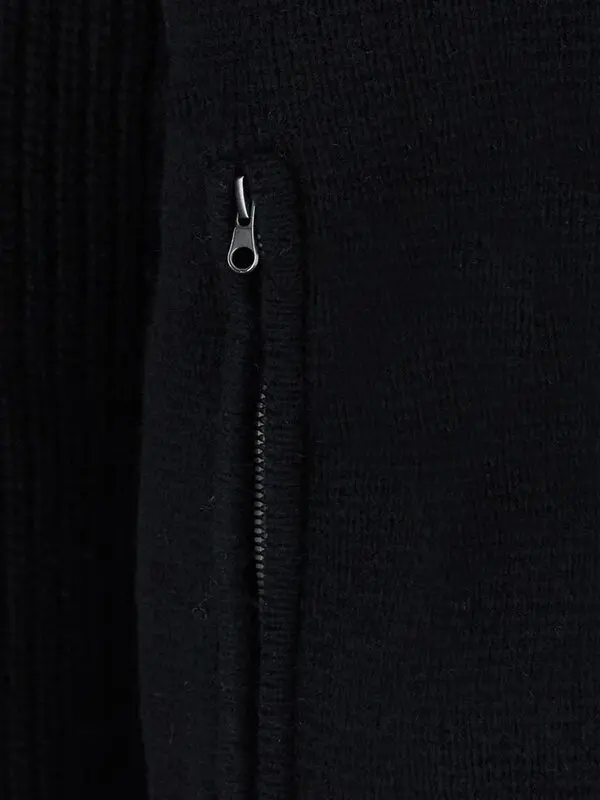 KANGRA Wool Blend Turtleneck Cardigan With Zip Closure And Pockets - Black