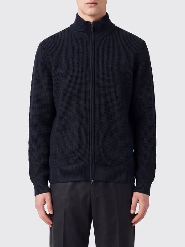 KANGRA Turtleneck Zip-up Cardigan In Pure Wool With Long Sleeves - Blue
