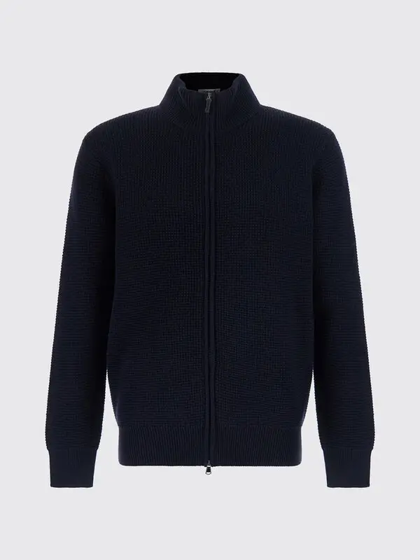 KANGRA Turtleneck Zip-up Cardigan In Pure Wool With Long Sleeves - Blue