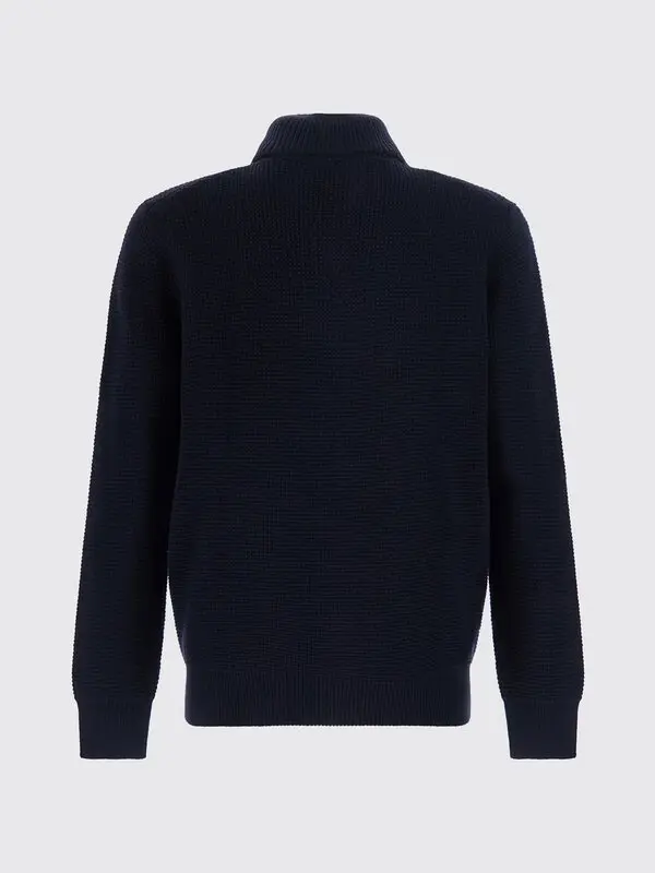 KANGRA Turtleneck Zip-up Cardigan In Pure Wool With Long Sleeves - Blue