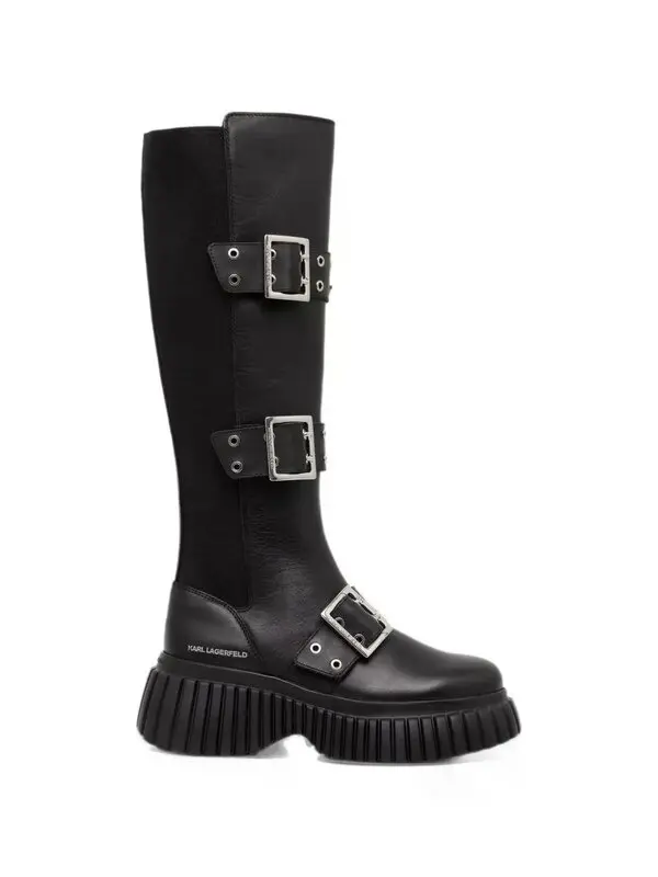 Karl Lagerfeld Kreeper Wedge Tri-buckle Boots - Black