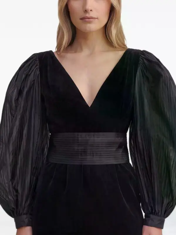 Guy Laroche Pleated Puff-sleeve Midi Dress