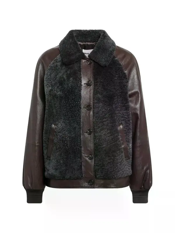 Miu Miu Shearling-trimmed Leather Jacket - Brown