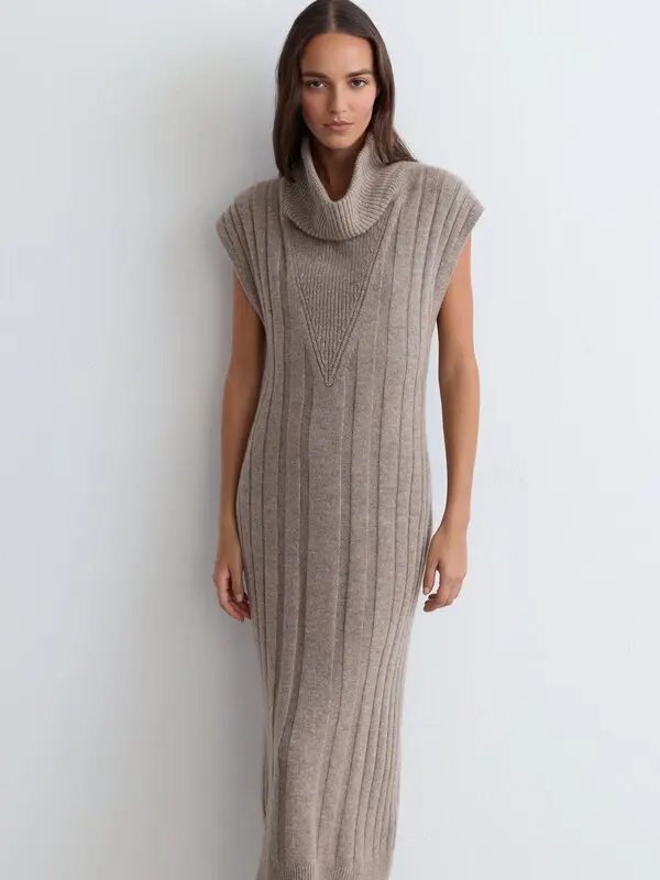 REISS Wool-cashmere Ribbed Funnel-neck Midi Dress
