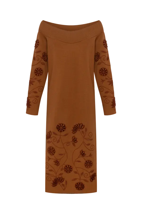 ANNABO Etherea Merino Wool Knit Midi Dress - Brown