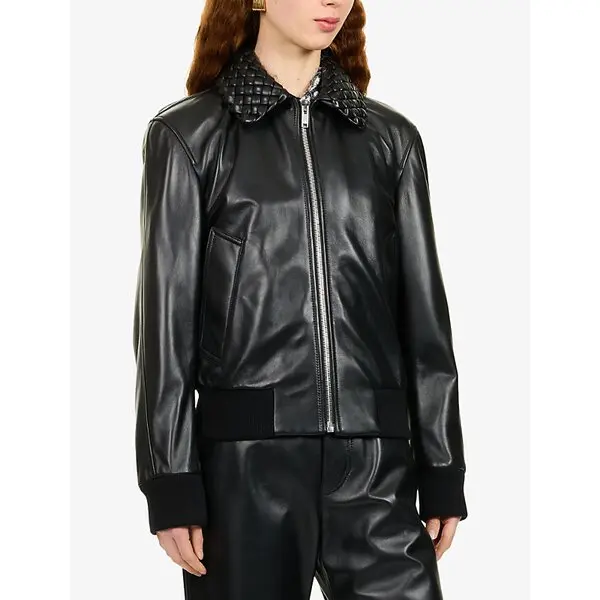 Bottega Veneta Padded Fluid Intrecciato Collar Leather Blouson Jacket