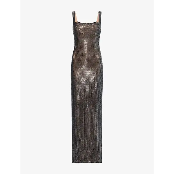 SELF-PORTRAIT Embellished Square-neck Maxi Dress