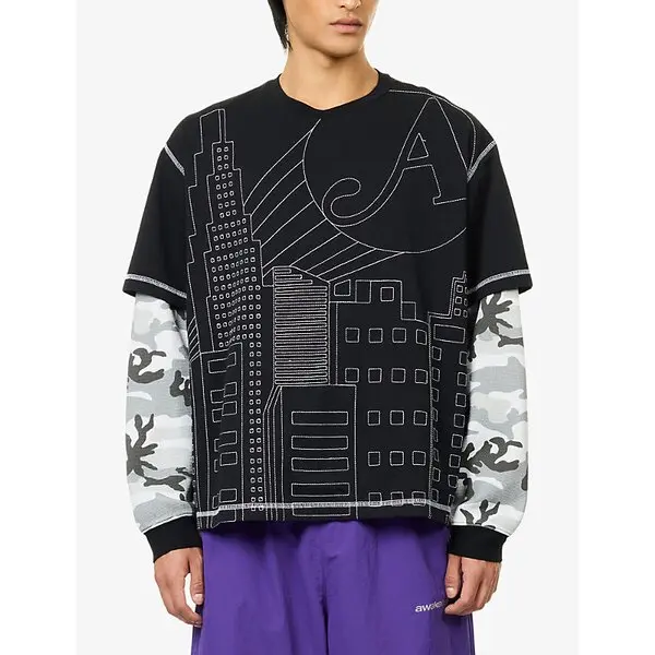 AWAKE NY Skyline Waffle Long-sleeve Cotton Top