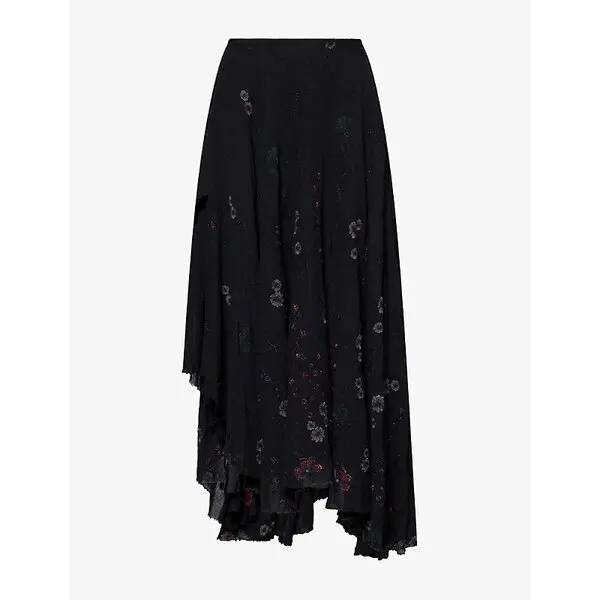 MARC LEBIHAN Embroidered Wool Blend Midi Skirt