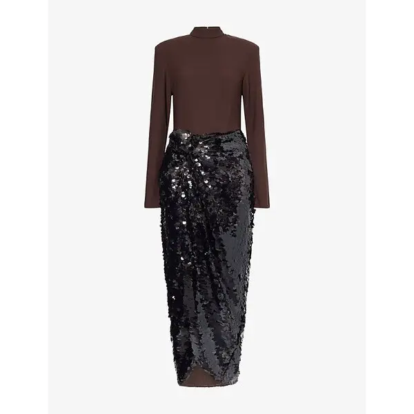 ROTATE BY BIRGER CHRISTENSEN Linetta Knotted Sequin Midi Dress - Mole