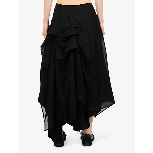 Yohji Yamamoto Tucked Volume Wool-linen Blend Midi Skirt