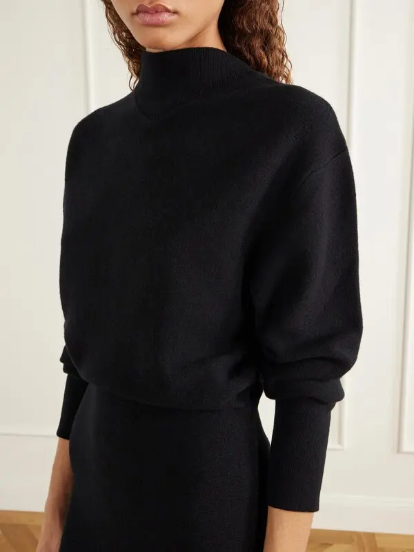 LANVIN Peplum Ribbed-trim Wool And Cashmere-blend Midi Dress