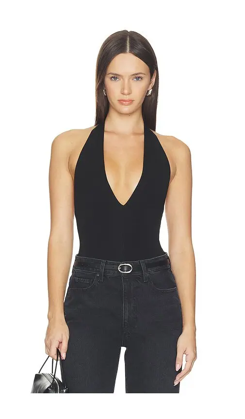 SANS FAFF Bamboo Halter V Bodysuit - Black