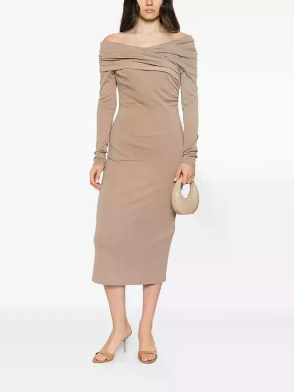 Marella Off-shoulder Draped-detail Midi Dress