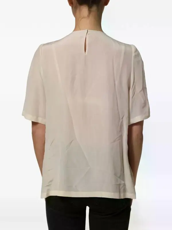 Dolce & Gabbana Beige Lace-trim Bow Short-sleeves Blouse Top