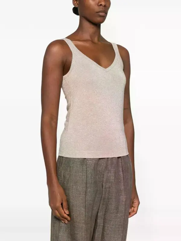 Brunello Cucinelli V-neck Metallic-effect Top