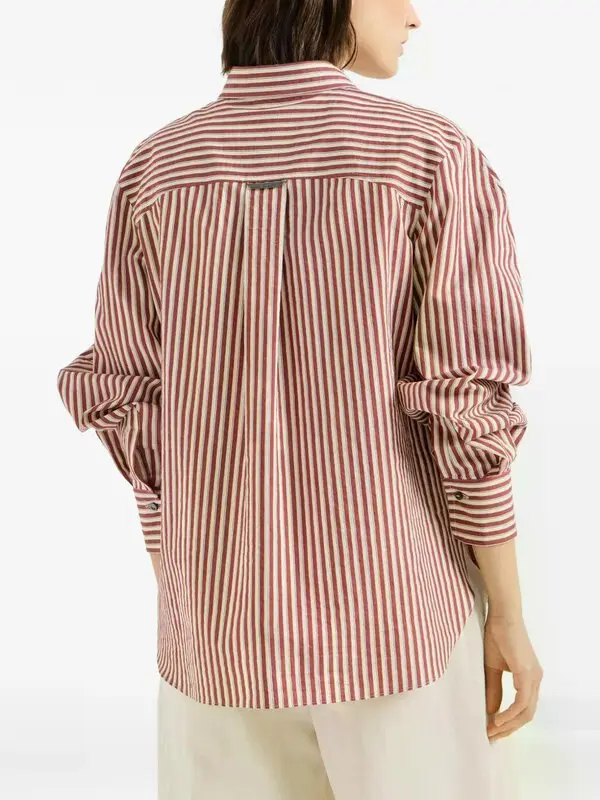 Brunello Cucinelli Striped Wrinkled Poplin Shirt With Monili