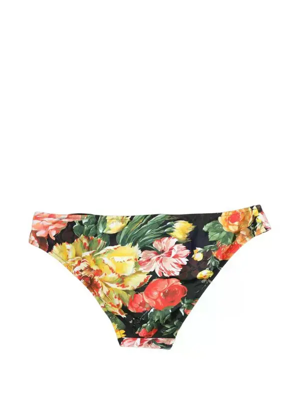 Dolce & Gabbana Floral-print Bikini Bottoms - Black
