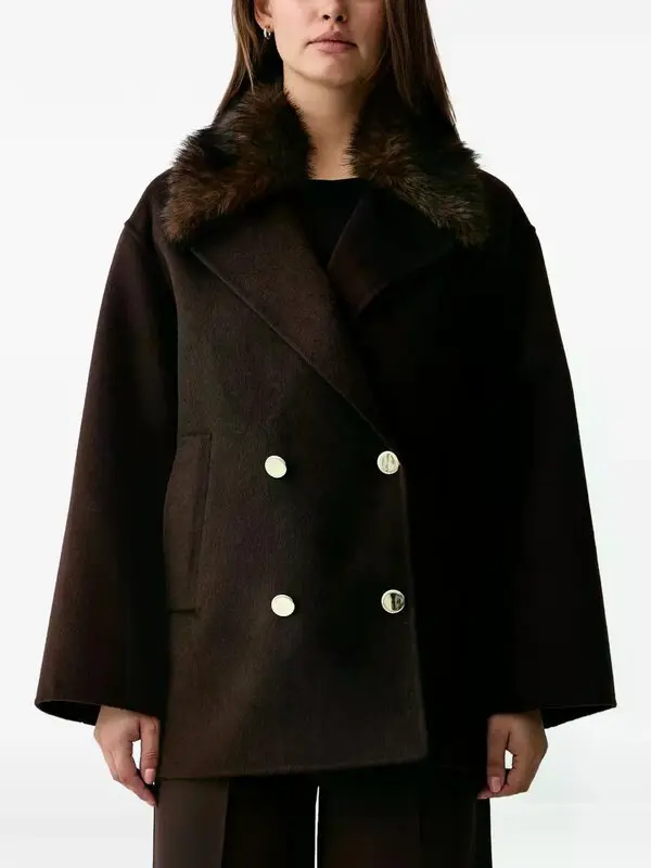 KAOS Faux-fur Collar Double-breasted Coat - Brown