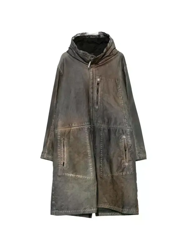 ISAAC SELLAM EXPERIENCE Distressed-effect Hooded Leather Coat