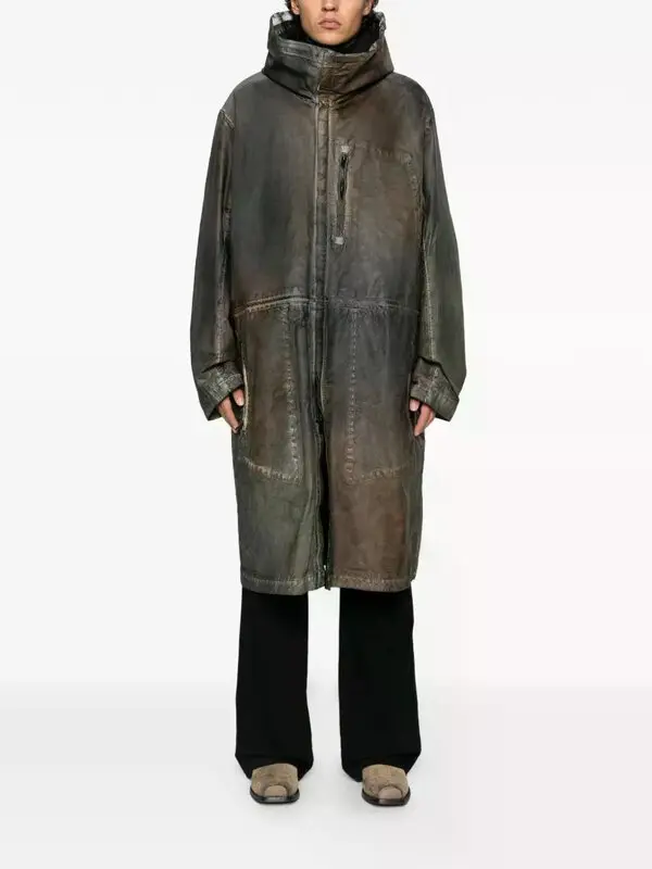 ISAAC SELLAM EXPERIENCE Distressed-effect Hooded Leather Coat