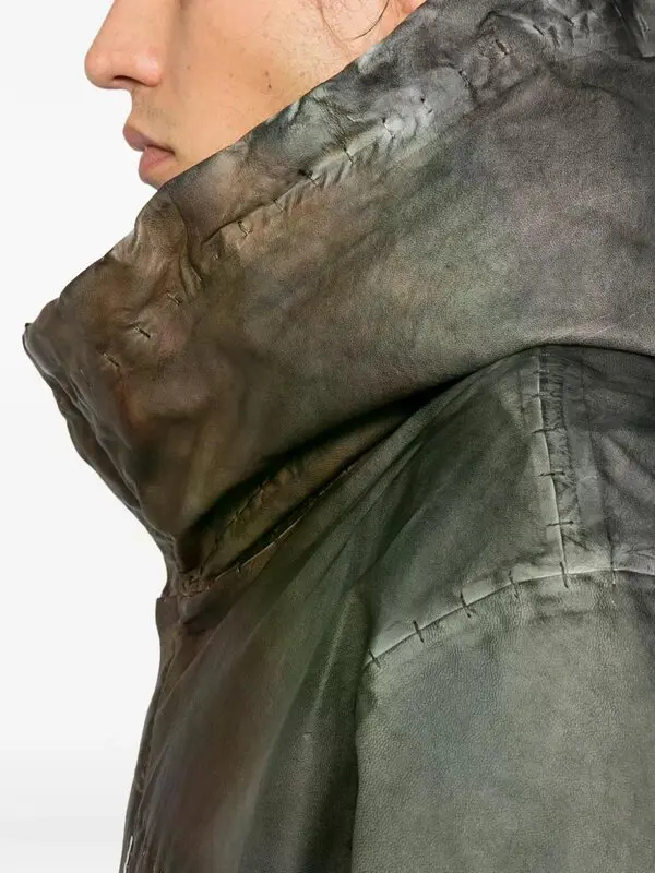 ISAAC SELLAM EXPERIENCE Distressed-effect Hooded Leather Coat