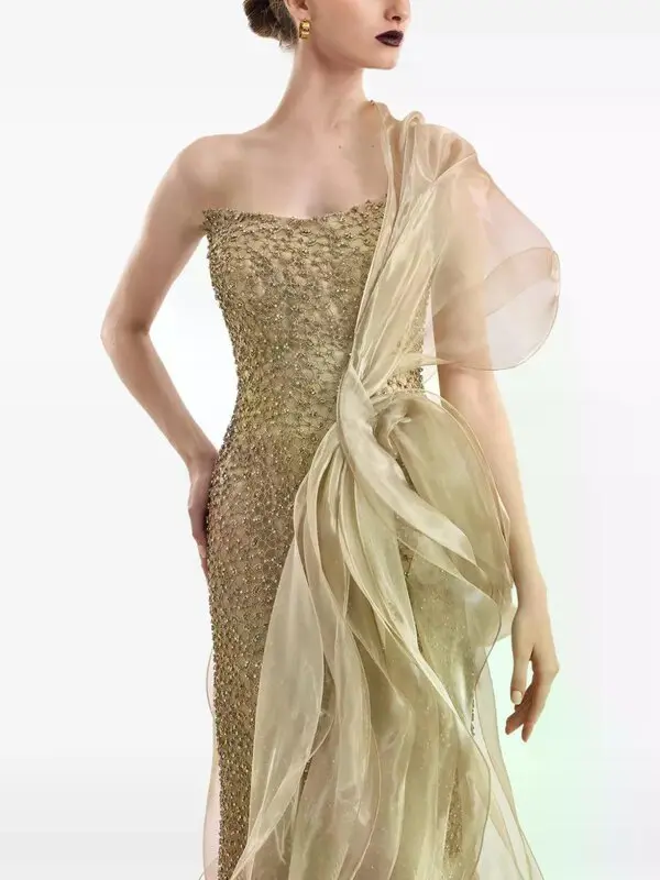 GEMY MAALOUF Beaded Draped Gown