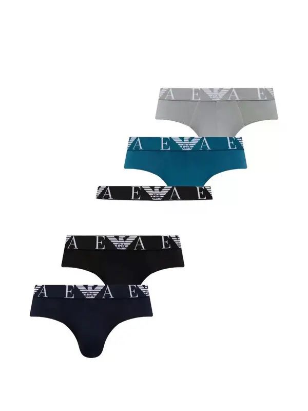 Emporio Armani 5-pack Of Stretch-cotton Briefs With Elastic Logo-waistband - Blue