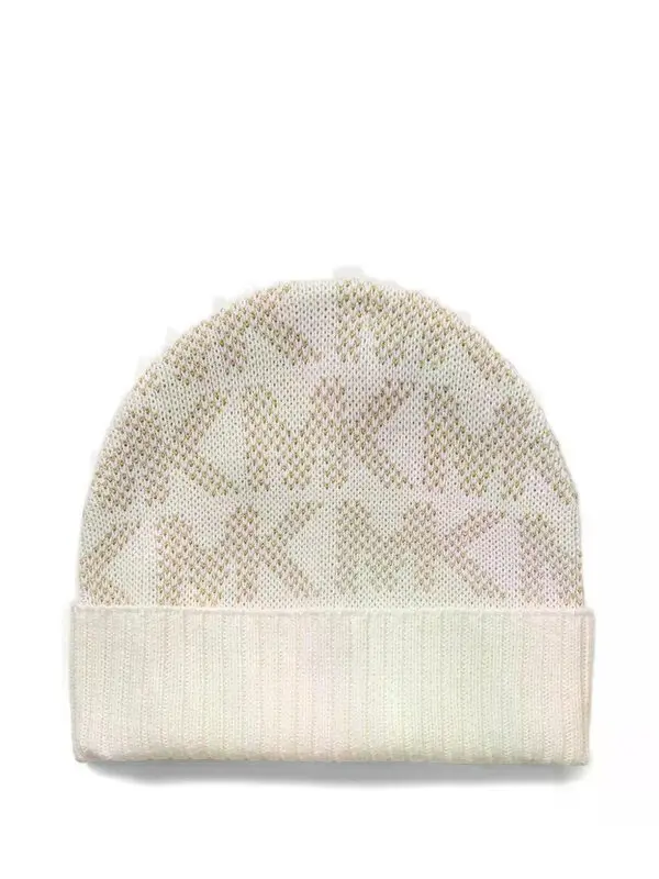 Michael Kors Monogram-knit Beanie Hat And Scarf Set