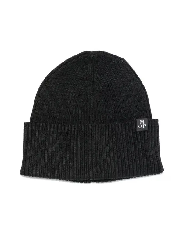 Marc O'polo Ribbed-knit Logo-patch Scarf And Beanie Hat Set