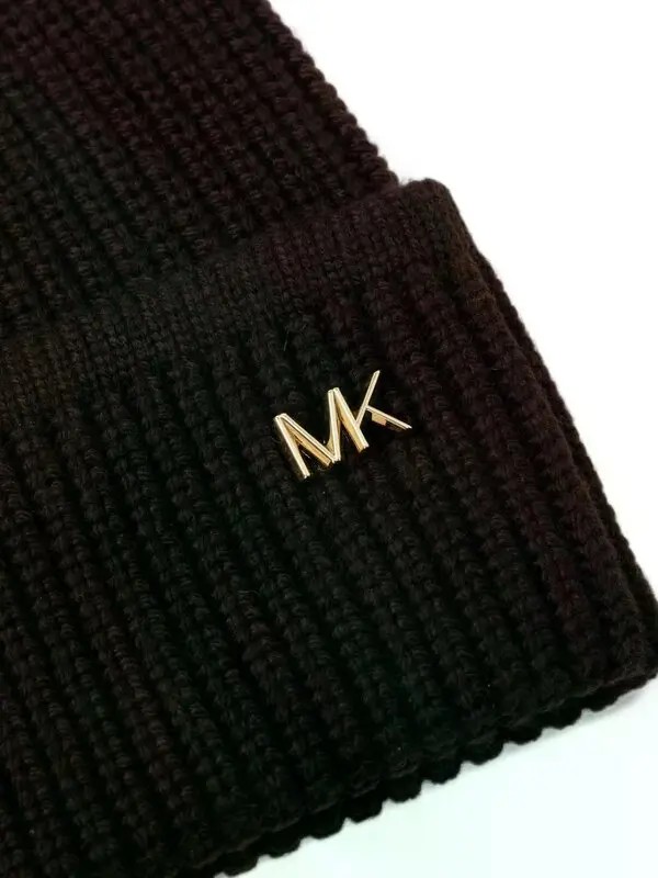 Michael Kors Logo-plaque Ribbed Beanie Hat