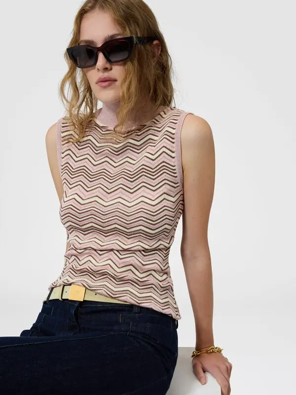 Missoni Sleeveless Viscose And Cotton Lamé Chevron Top