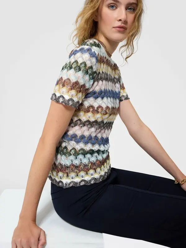 Missoni Short-sleeve Viscose Lamé Top With Lace Motif