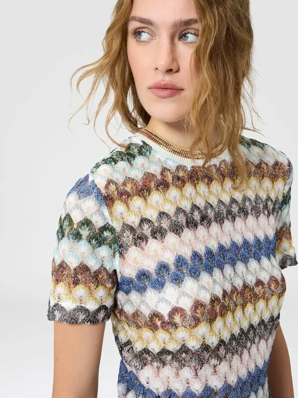 Missoni Short-sleeve Viscose Lamé Top With Lace Motif