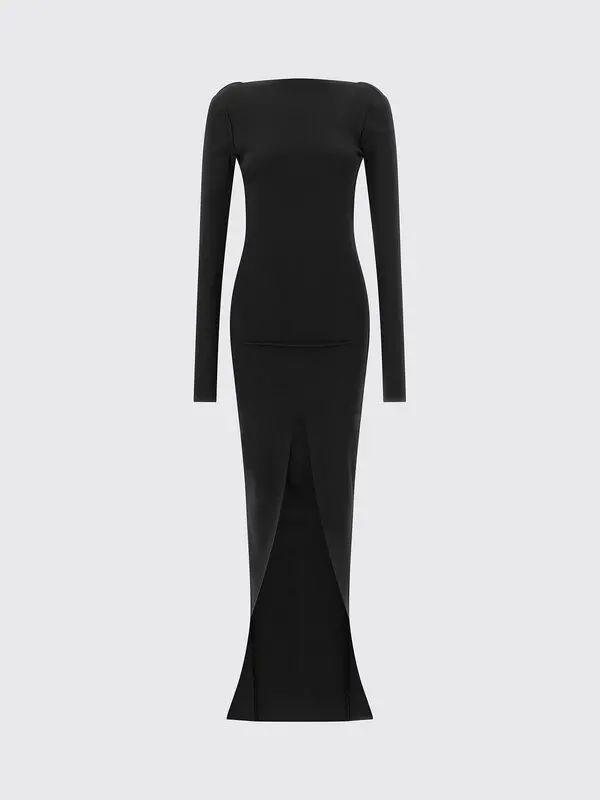 Rick Owens Long Sheath Jersey Dress With Ruffles And Front Slit