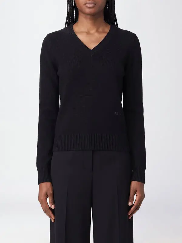 Fendi V-neck 100% Cashmere Sweater With Ribbed Trims