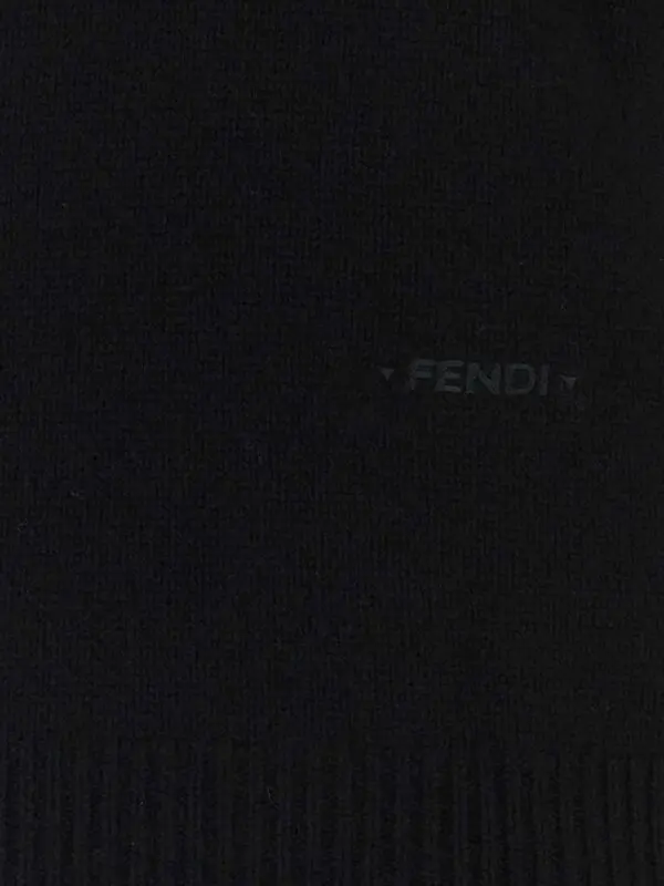 Fendi V-neck 100% Cashmere Sweater With Ribbed Trims