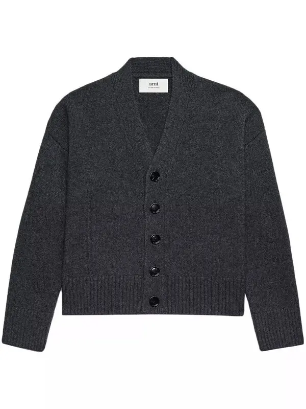 AMI Paris V-neck Elbow Patches Cardigan