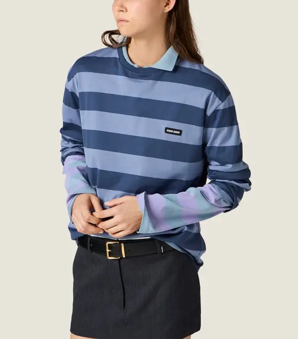 Miu Miu Cotton Stripe Long-sleeve T-shirt