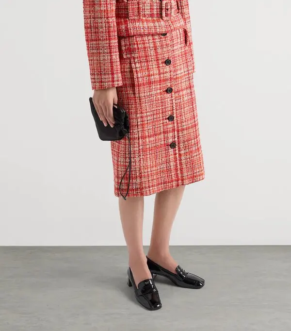 Prada Tweed Belted Midi Skirt