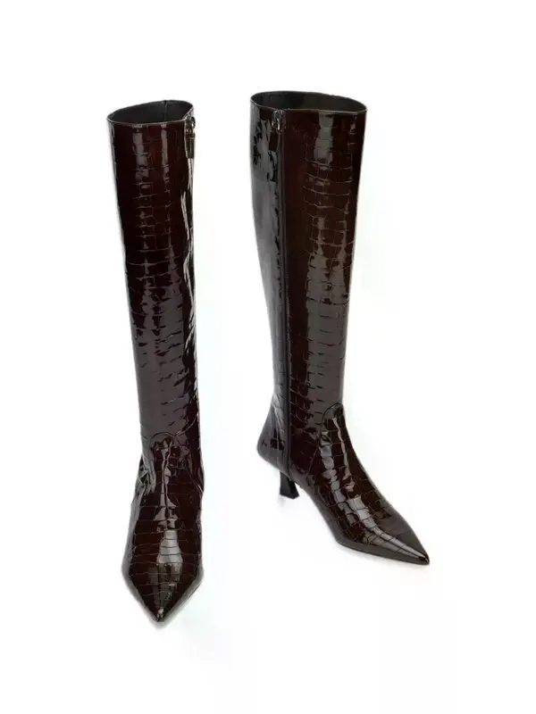 STUART WEITZMAN Vinnie Zip Croc-effect Leather Boots